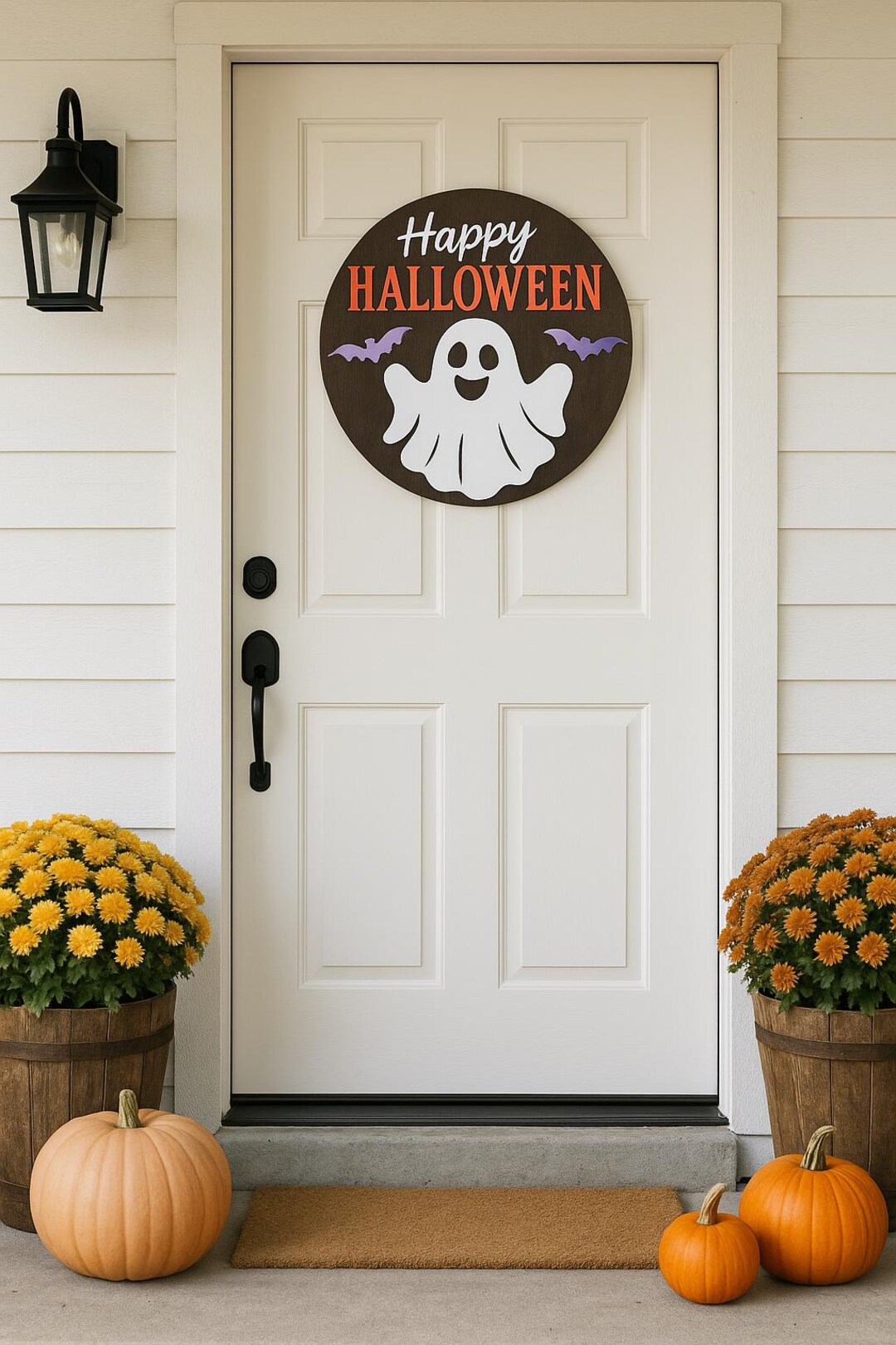 Happy Halloween Door Round | Hand-painted Ghost Door Hanger | Halloween ...