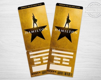 Printable Hamilton Broadway Surprise Ticket, Hamilton the Musical Collectible Theater Ticket ...