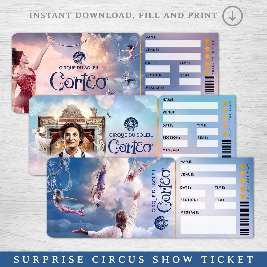 Printable Cirque Du Soleil CORTEO Show Ticket︱surprise Gift Reveal ...
