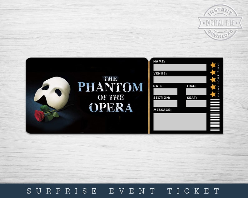 Printable Phantom of the Opera Broadway Surprise Ticket, Musical ...