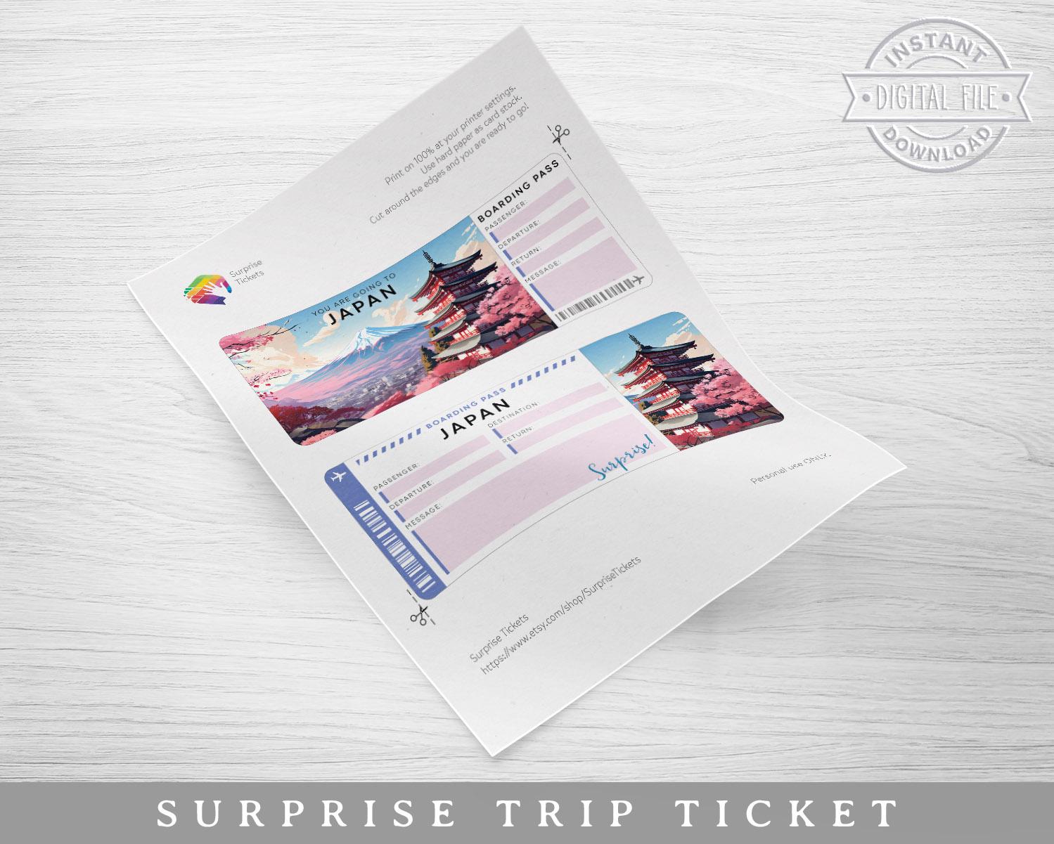 Printable JAPAN Trip Surprise Gift Ticket︱holiday Boarding Pass ...