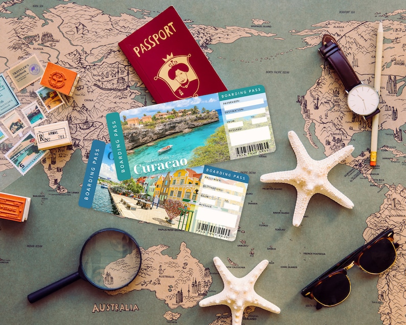Digital CURACAO Trip Surprise Gift Ticket︱printable Curacao Boarding ...