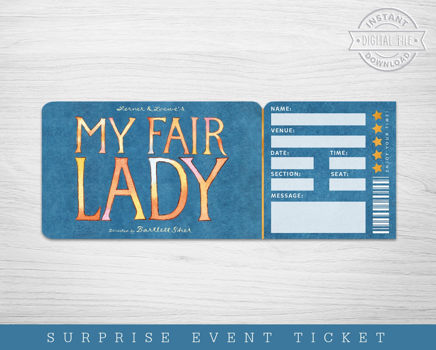 Printable My Fair Lady Broadway Surprise Ticket, My Fair Lady the ...