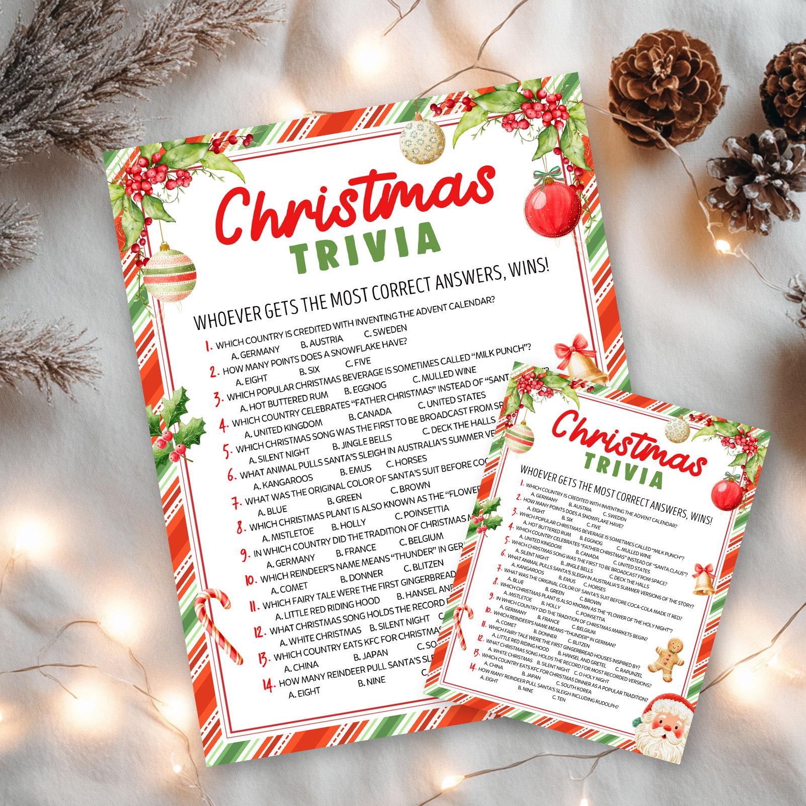 Printable Christmas Trivia Game | Holiday Trivia Game | Xmas Party Game ...