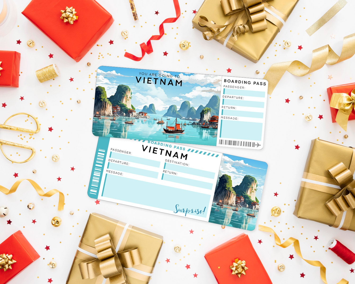 Digital VIETNAM Trip Surprise Gift Ticket︱printable Boarding Pass ...