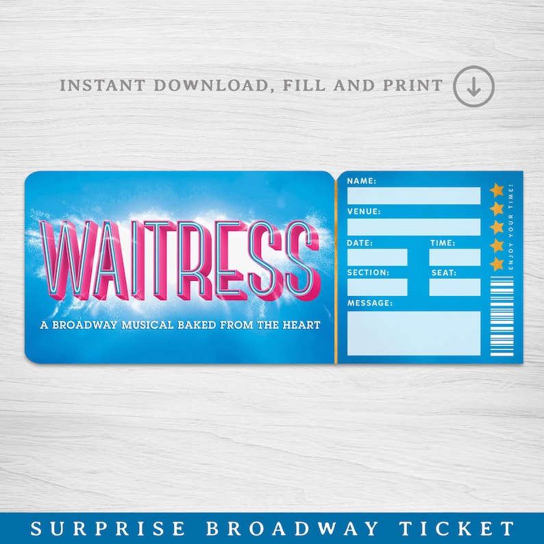 Printable Waitress Broadway Surprise Ticket, Musical Collectible ...