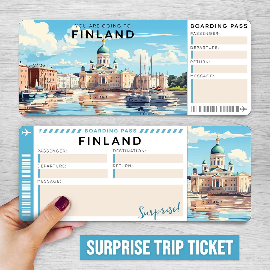 Digital FINLAND Surprise Trip Ticket, Finland Printable Boarding Pass ...