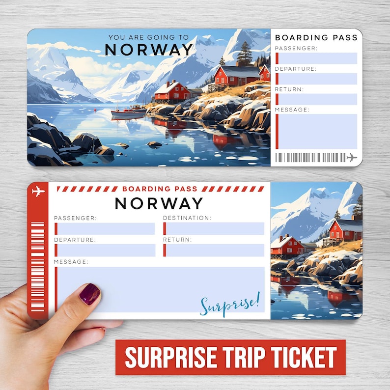 Digital NORWAY Trip Surprise Gift Ticket︱norway Boarding Pass︱printable ...