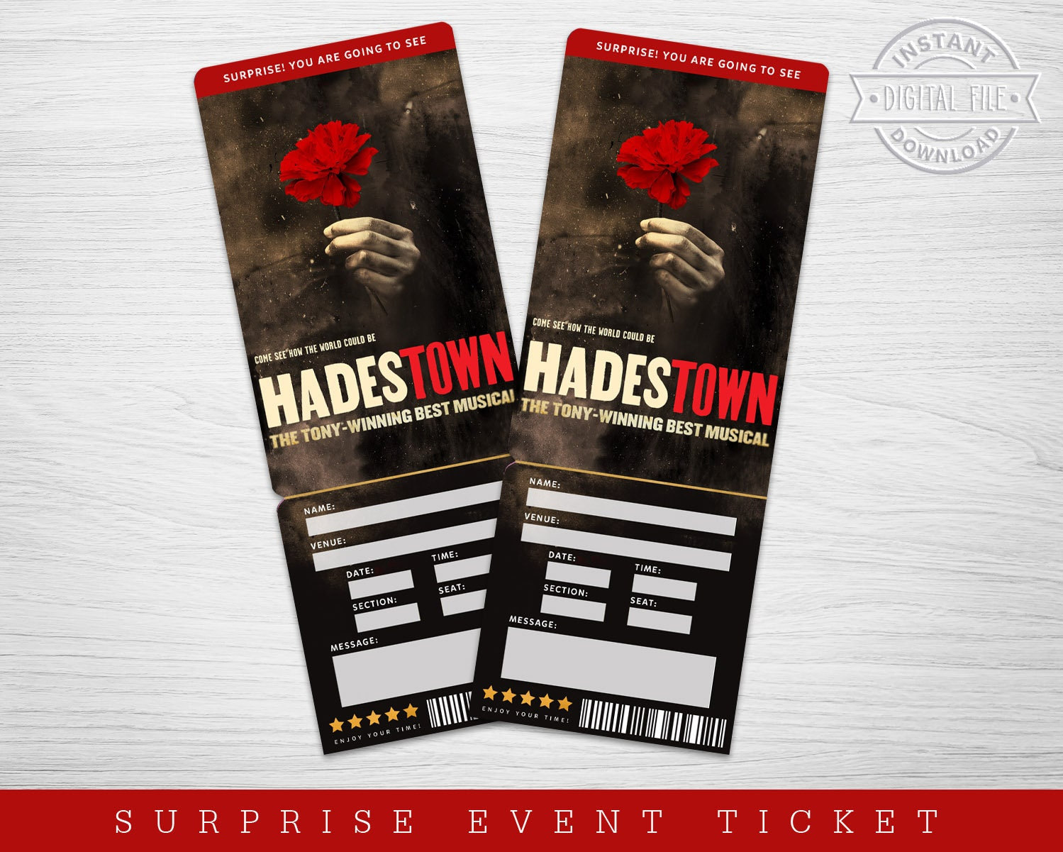 Printable Hadestown Broadway Surprise Ticket︱musical Theatre Ticket ...