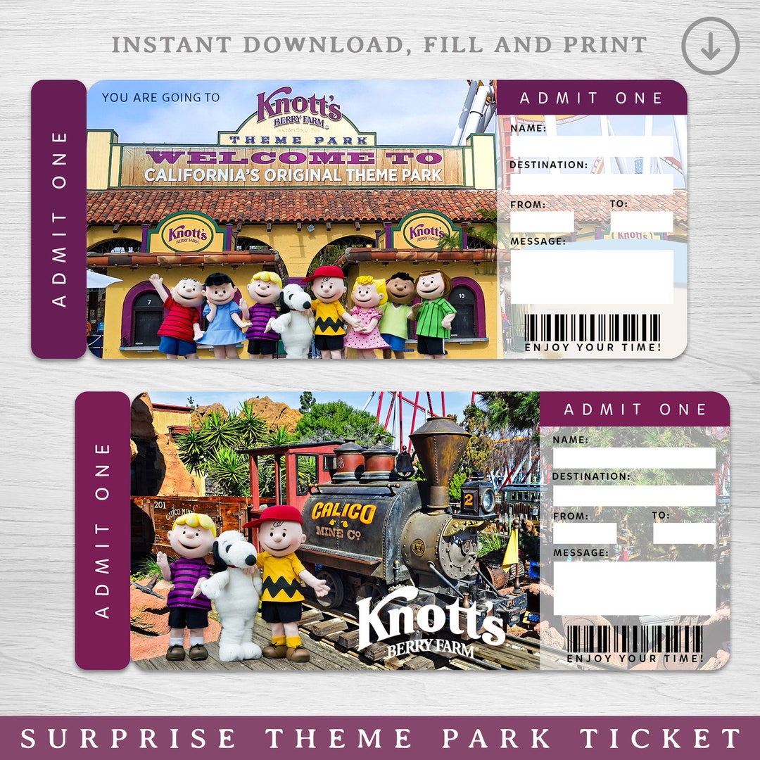 Digital Knotts Berry Farm Surprise Trip Gift Ticket, Amusement Park ...