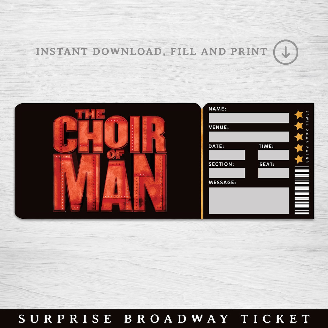 Printable the Choir of Man Broadway Surprise Ticket, Musical ...