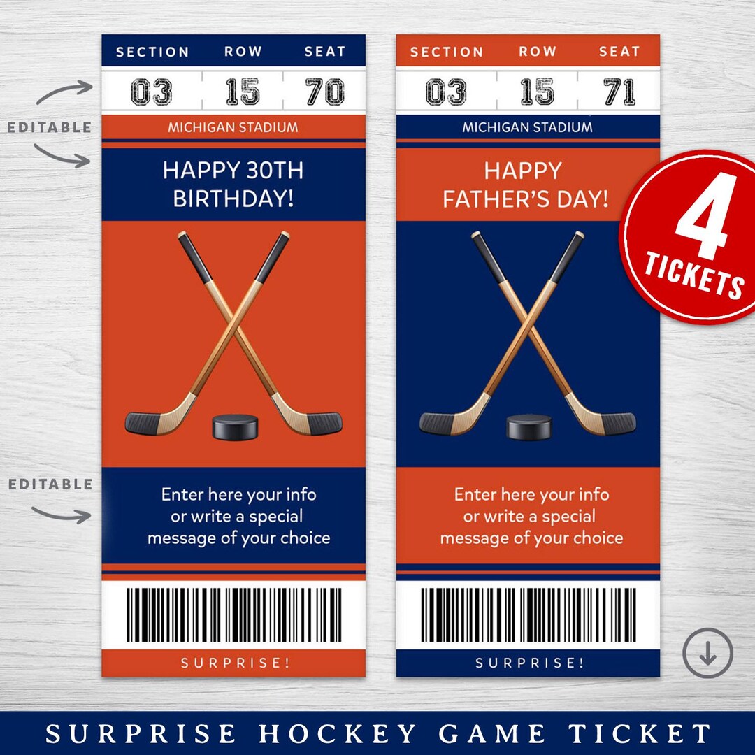 Printable Edmonton Game Surprise Gift Ticket | Hockey Game Reveal ...