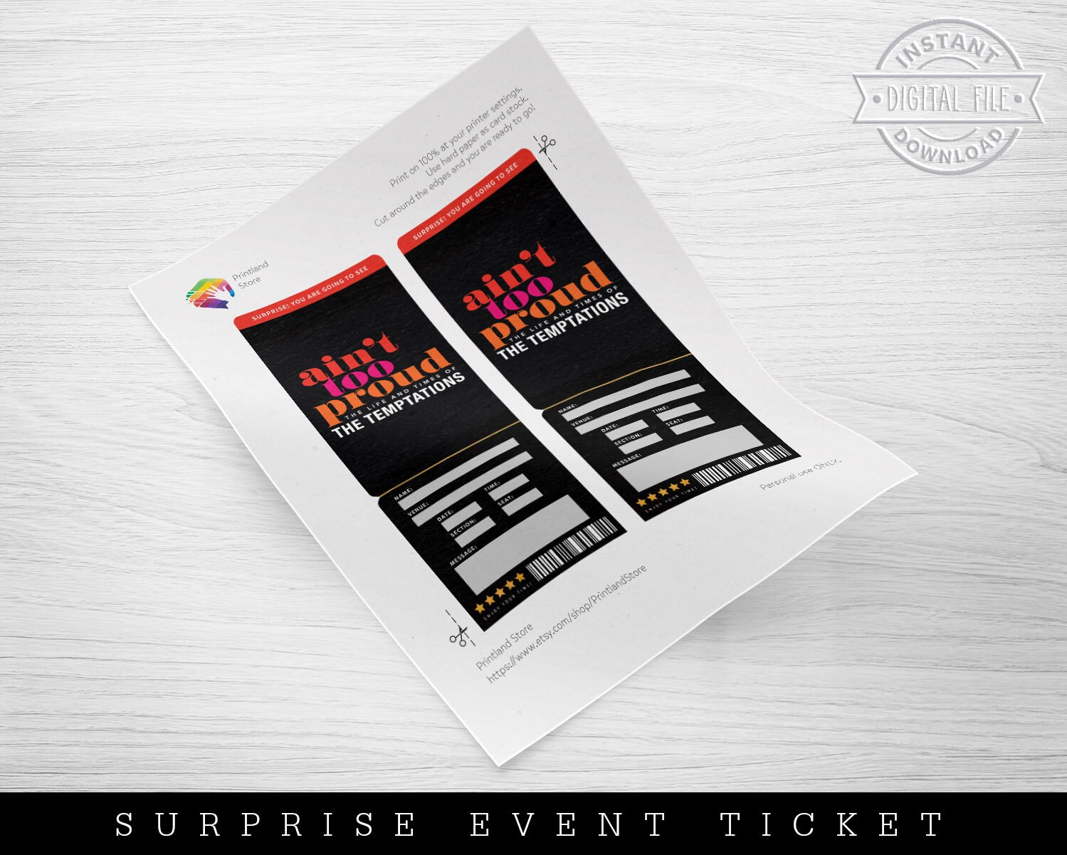 Printable Ain't Too Proud Broadway Surprise Ticket︱musical Theatre ...