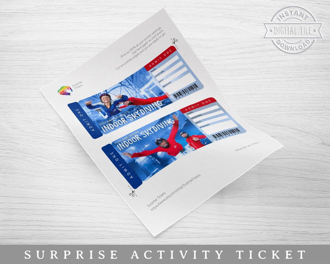 Printable Indoor Skydiving Surprise Ticket︱surprise Activity Gift ...