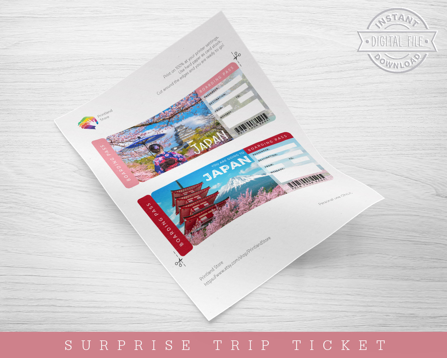 Printable JAPAN Trip Surprise Gift Ticket︱japan Boarding Pass︱printable ...