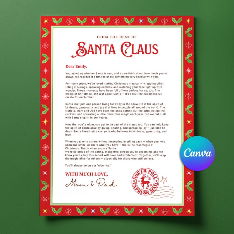 Letter From Santa to Parents - Etsy UK