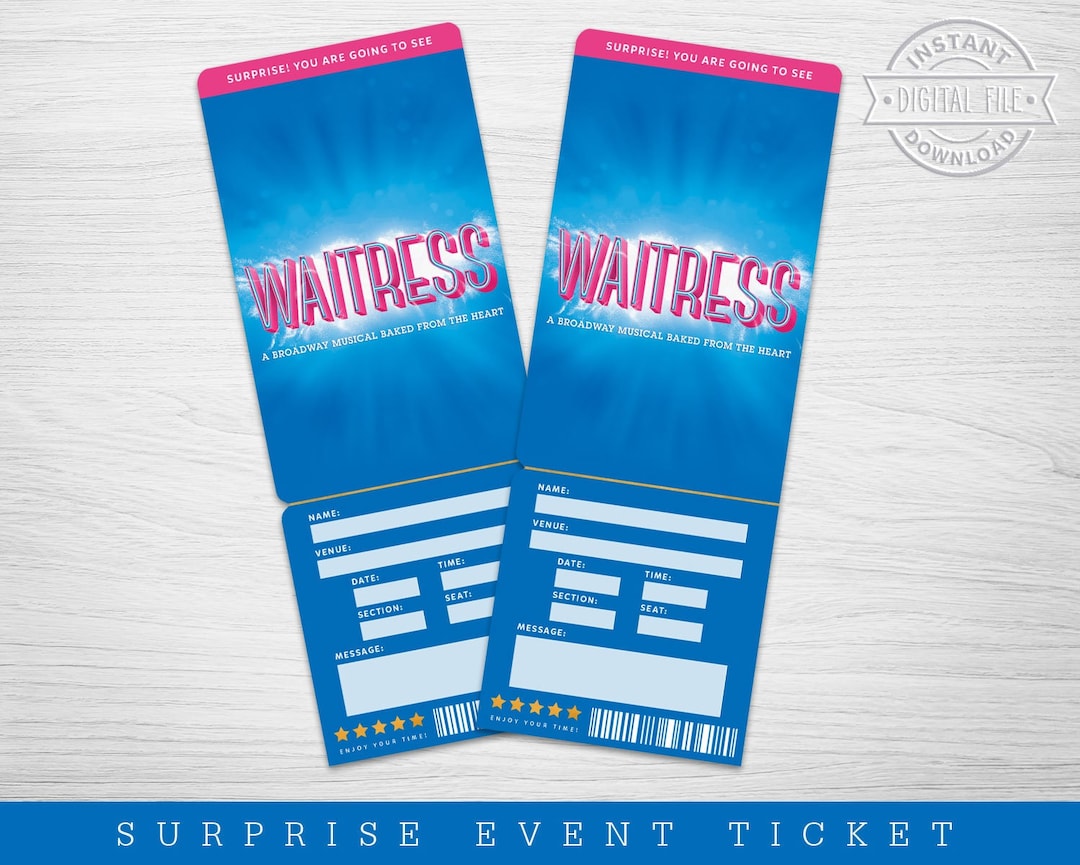 Printable Waitress Broadway Surprise Ticket︱musical Theatre Ticket ...