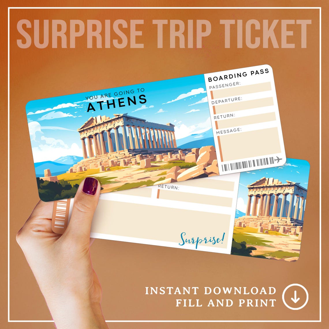 Digital ATHENS Trip Surprise Gift Ticket︱greece Boarding Pass︱printable ...