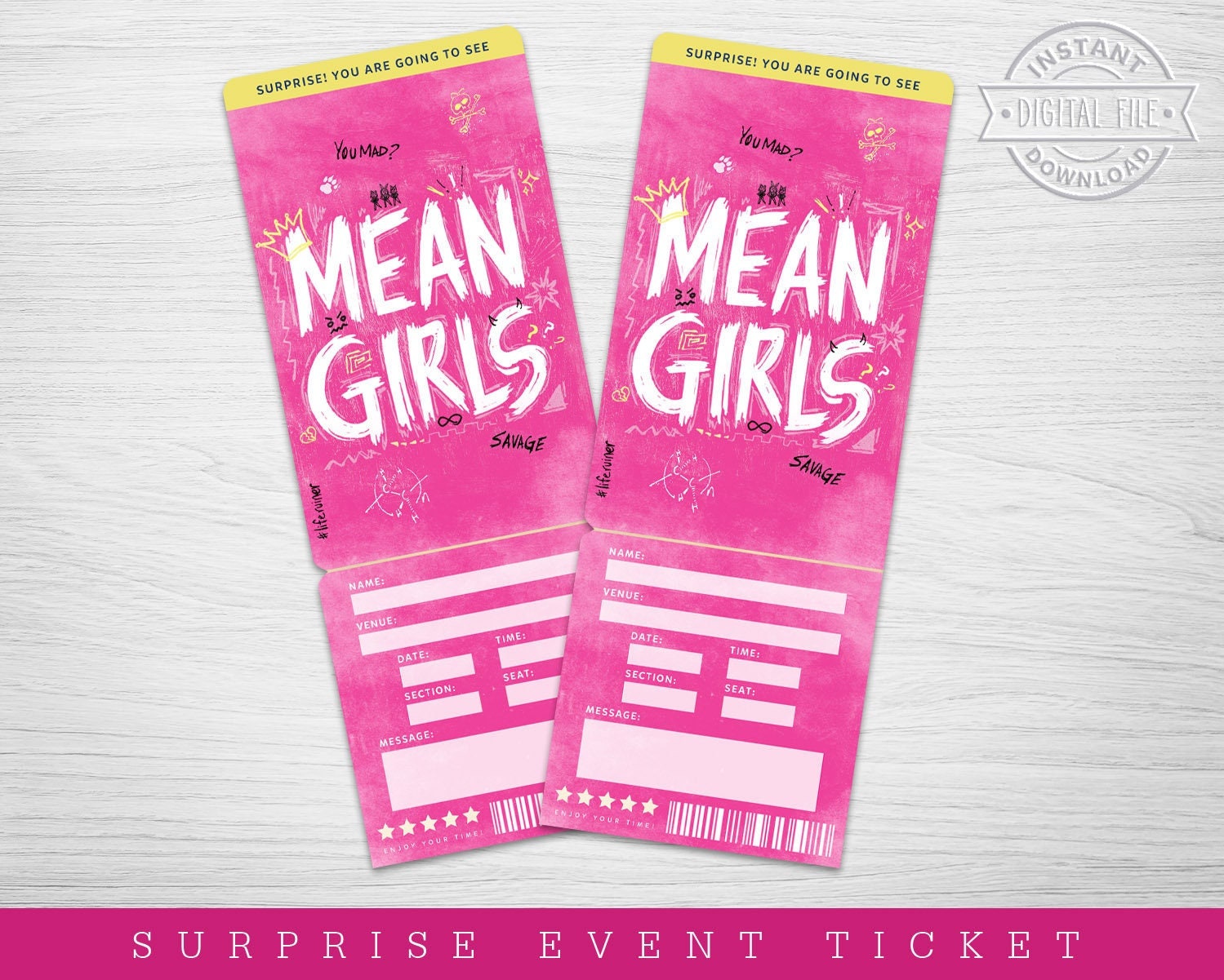 Printable Mean Girls Broadway Surprise Ticket︱musical Theatre Ticket ...