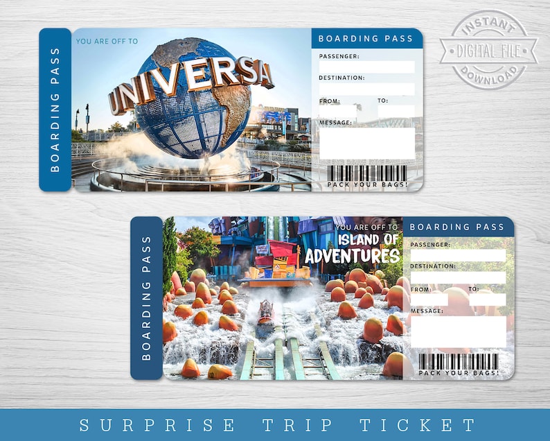 Printable UNIVERSAL STUDIOS Surprise Trip Ticket, Universal Gift Ticket ...