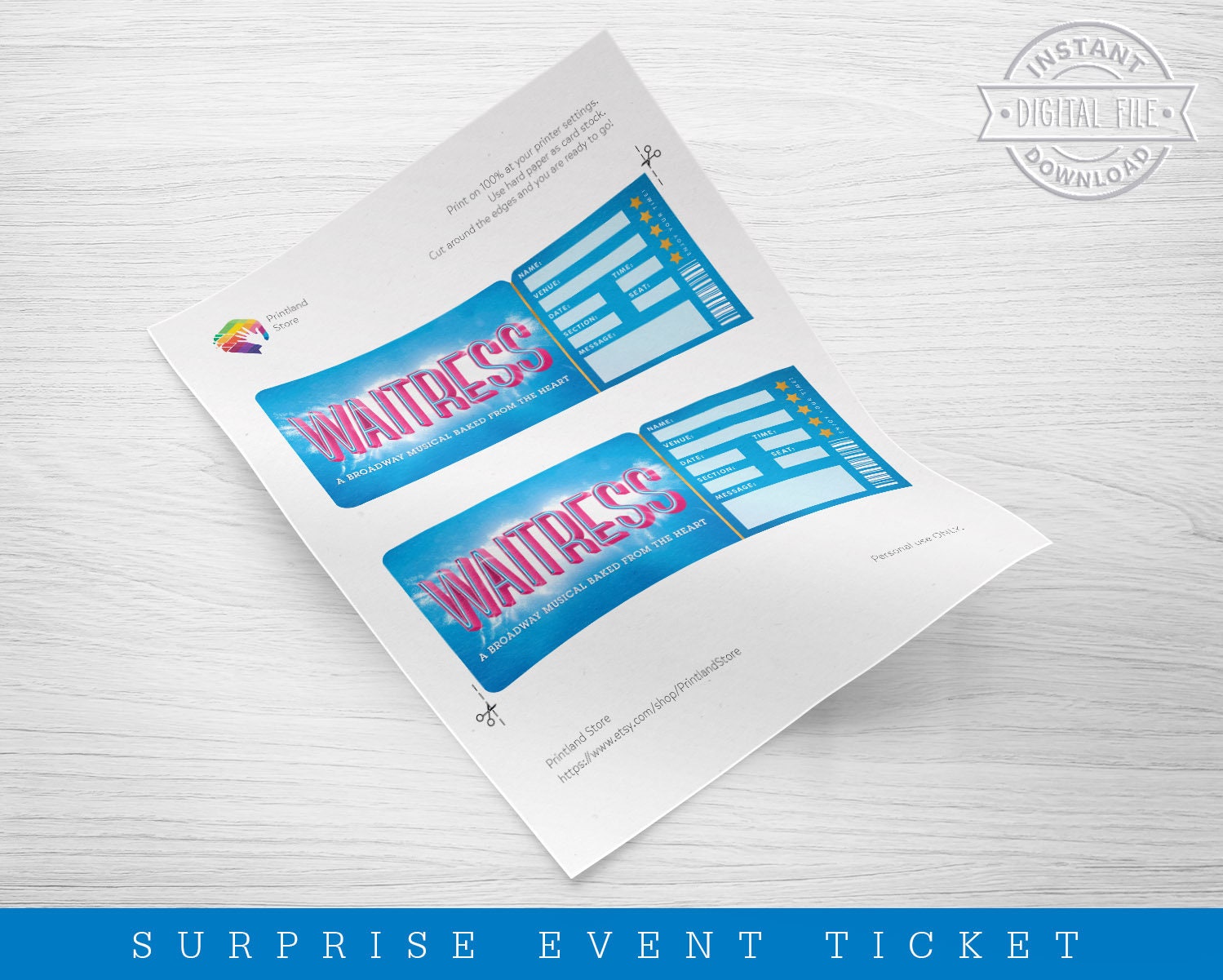 Printable Waitress Broadway Surprise Ticket, Musical Collectible ...