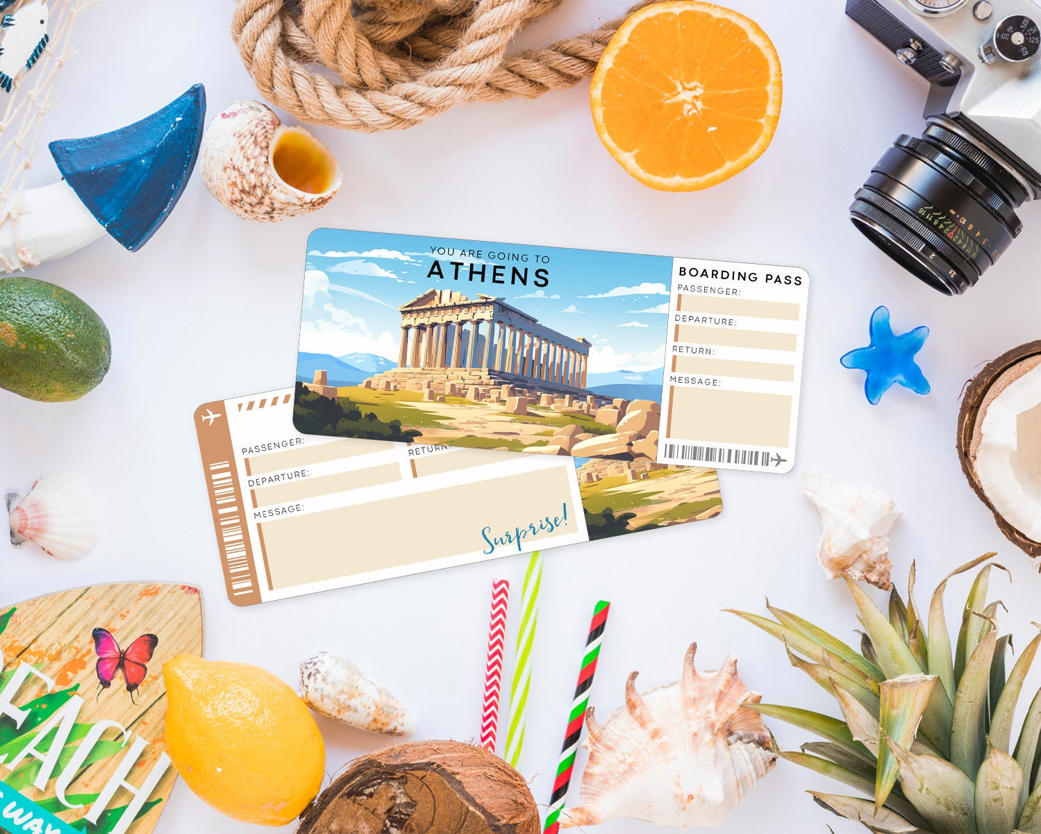 Digital ATHENS Trip Surprise Gift Ticket︱greece Boarding Pass︱printable ...