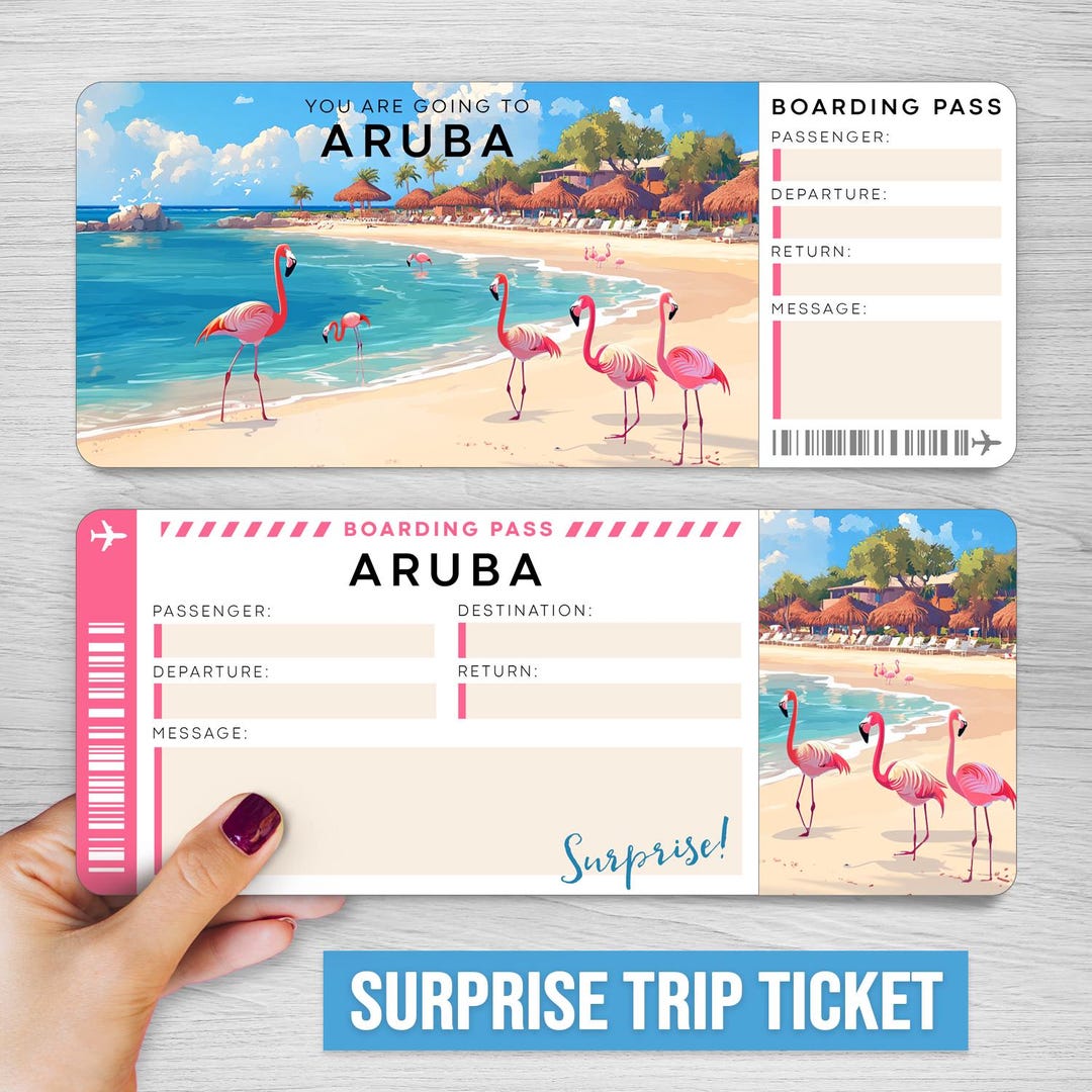 Digital ARUBA Surprise Trip Gift Ticket, Printable ARUBA Boarding Pass ...