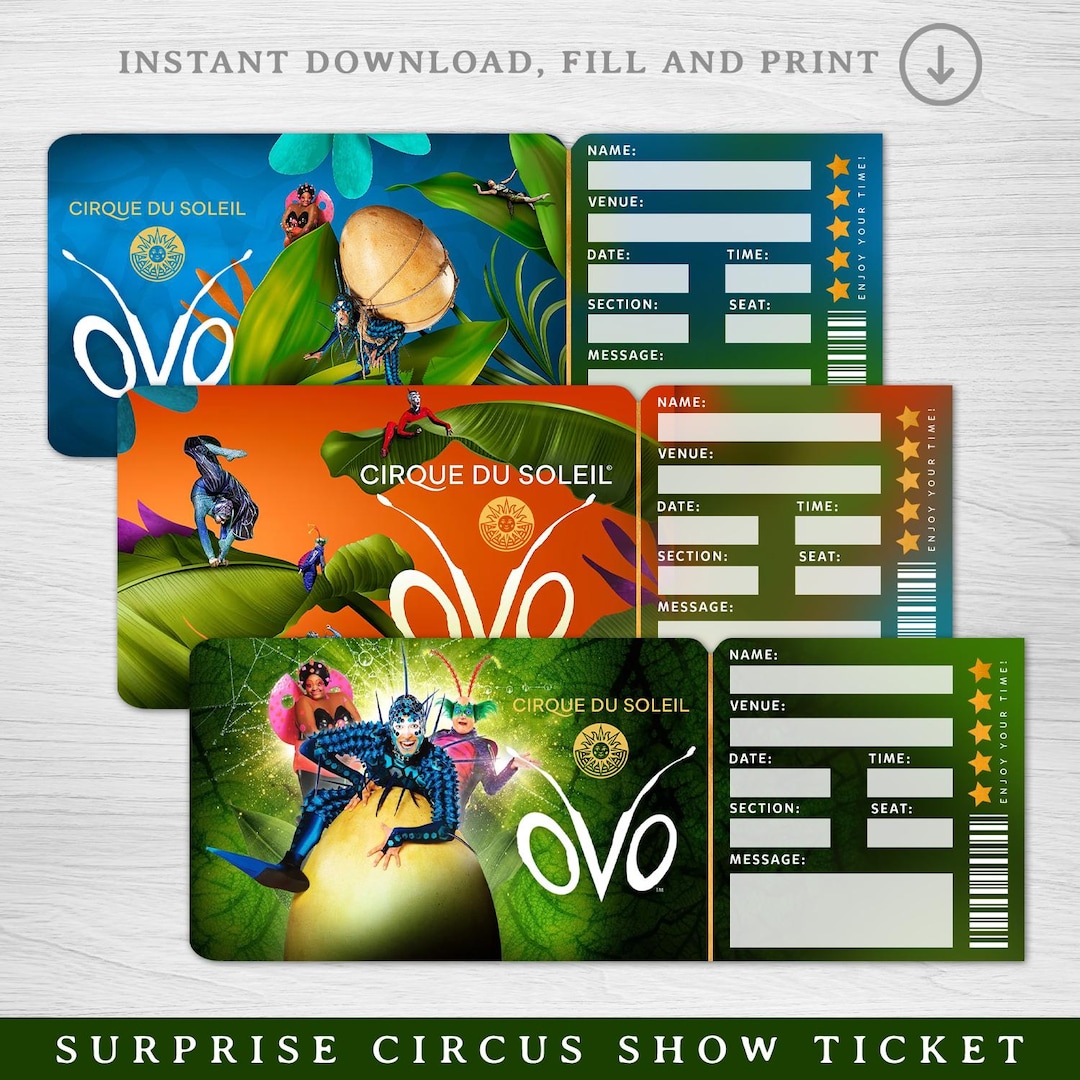 Printable OVO Show Ticket, Cirque Du Soleil Surprise Ticket, Surprise ...