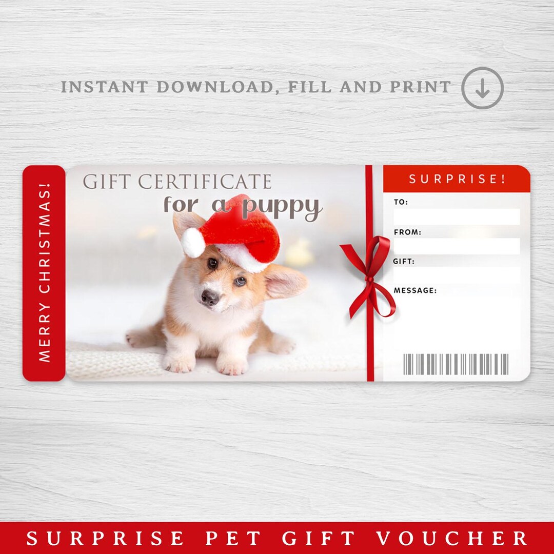 Digital Puppy Gift Certificate, Printable Dog Gift Voucher, Printable ...