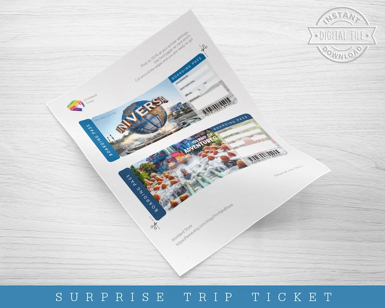 Printable UNIVERSAL STUDIOS Surprise Trip Ticket, Universal Gift Ticket ...