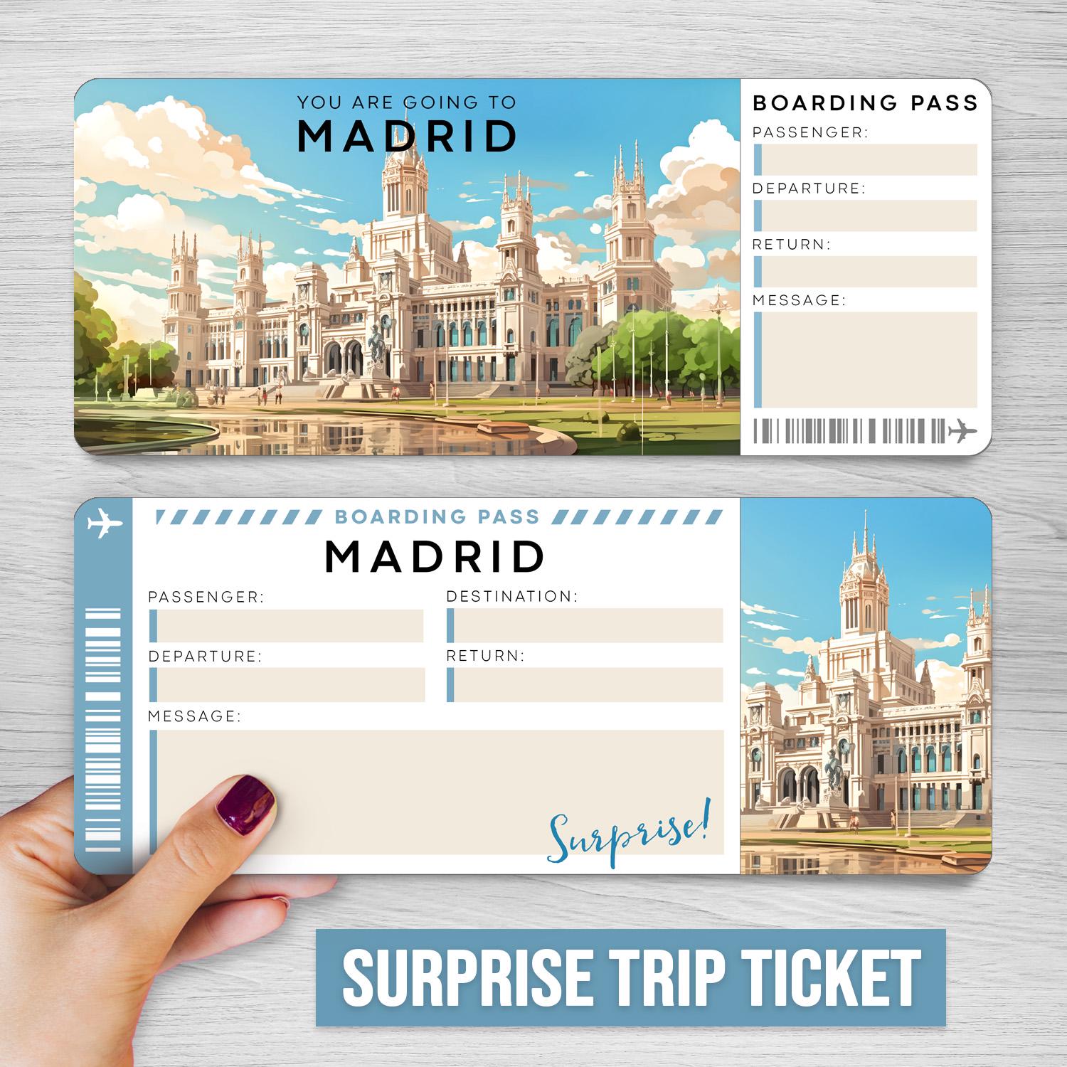 Digital MADRID Trip Surprise Gift Ticket︱spain Boarding Pass︱printable ...