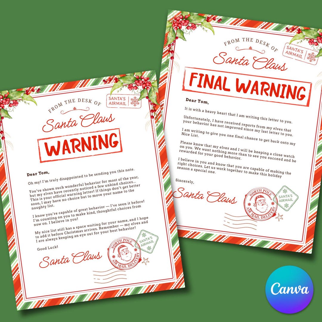 Editable Warning Letter From Santa, North Pole Mail Official Warning ...