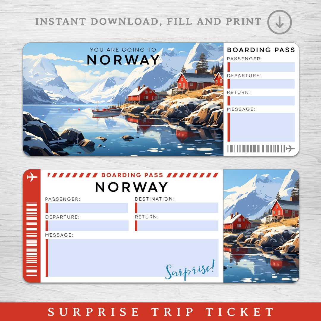 Digital NORWAY Surprise Trip Ticket, NORWAY Printable Boarding Pass ...