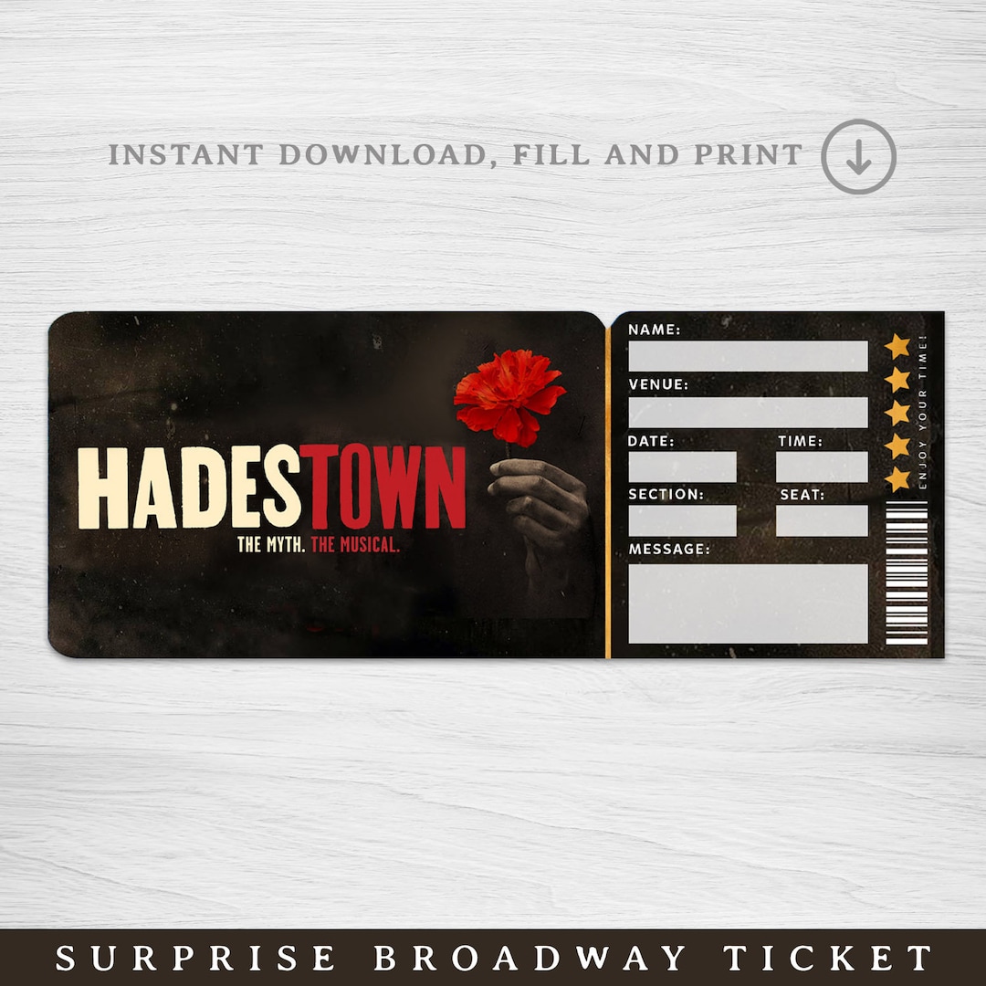 Printable Hadestown Broadway Surprise Ticket, Hadestown the Musical Collectible Theater Ticket ...