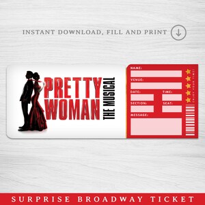 Printable Pretty Woman Broadway Surprise Ticket︱musical Theatre Ticket ...