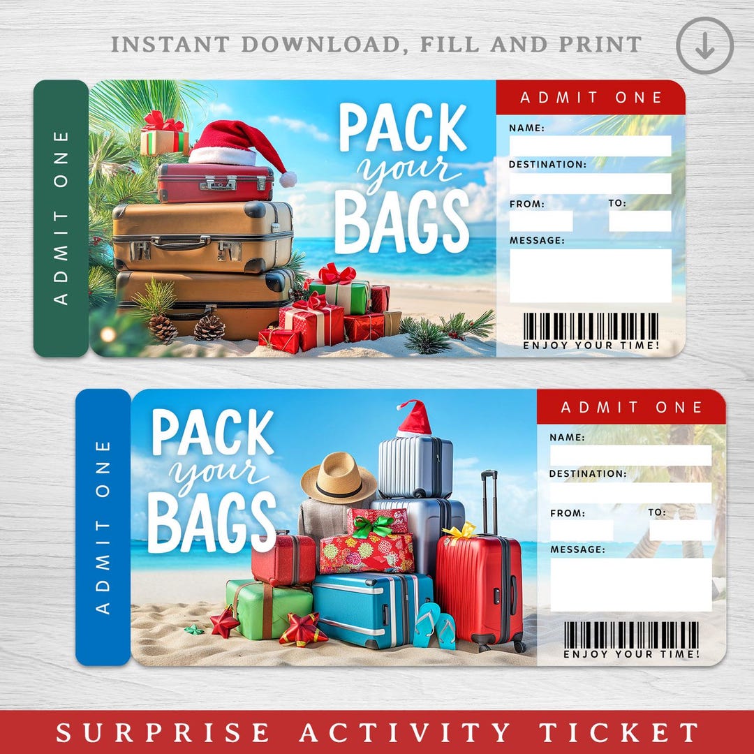 Vacation Surprise Trip Ticket︱christmas Surprise Holiday Gift ︱vacation ...