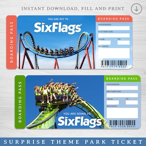 Digital SIX FLAGS Surprise Trip Gift Ticket, Amusement Park Printable ...