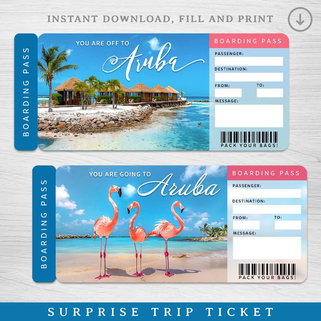 Digital ARUBA Trip Surprise Gift Ticket︱printable Aruba Boarding Pass ...