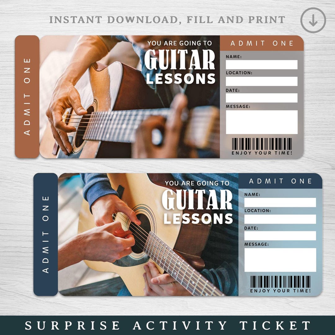 Digital Guitar Lessons Gift Ticket, Music Class Voucher Surprise Gift ...