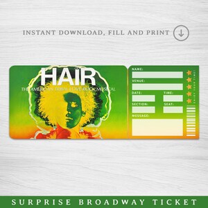 Printable HAIR Broadway Surprise Ticket︱musical Theatre Ticket︱event ...
