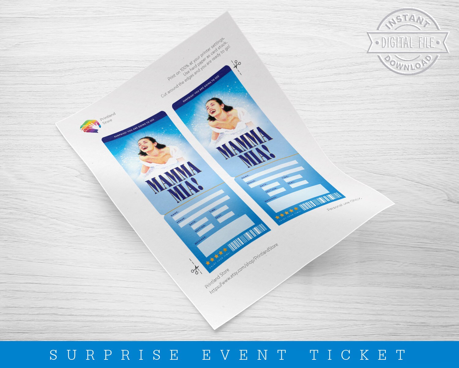 Printable Mamma Mia Broadway Surprise Ticket, Mamma Mia Musical Collectible Theater Ticket ...