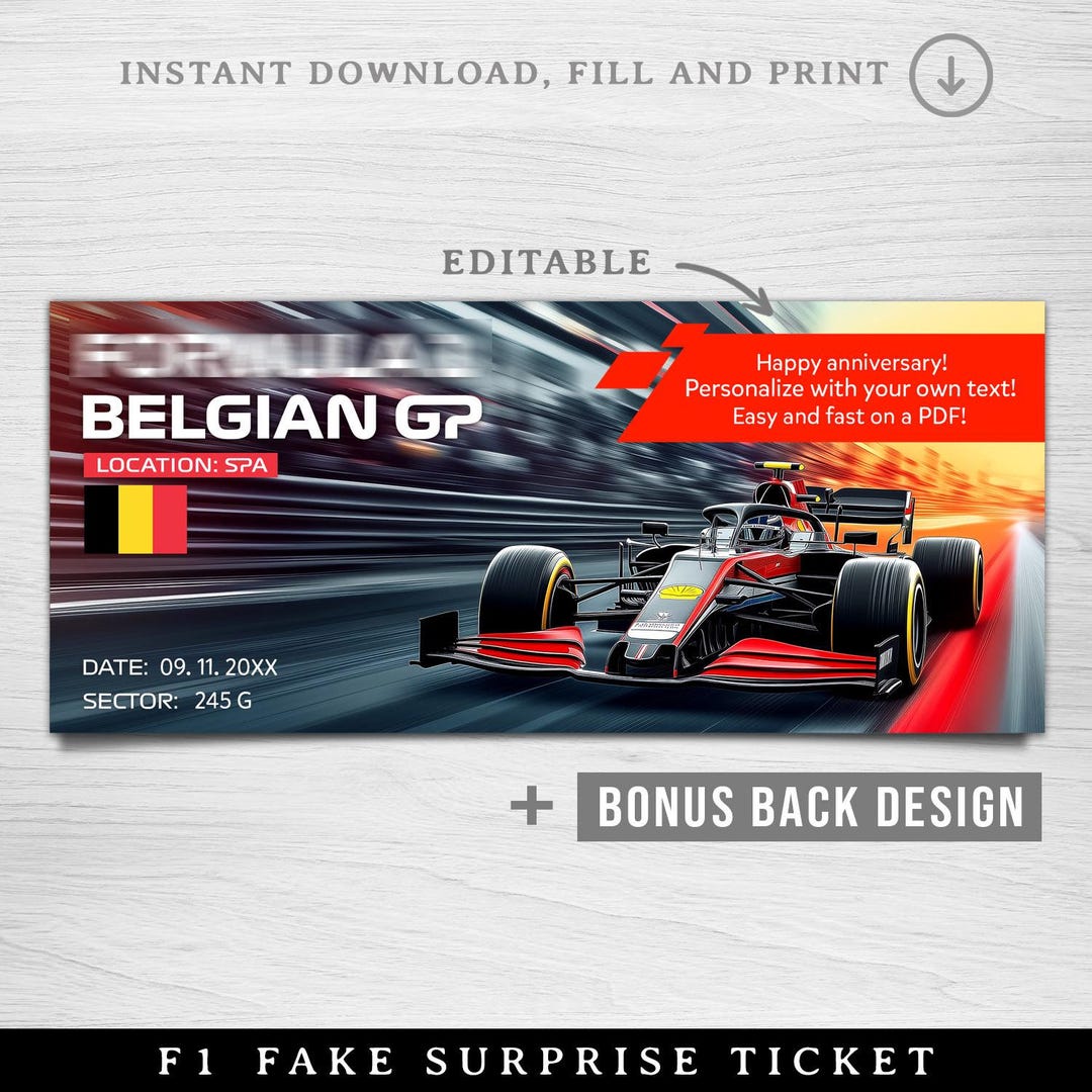 Printable Formula Ticket, Belgian GP Faux Ticket, Editable Spa Race ...