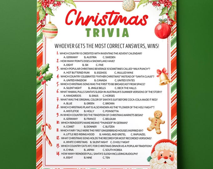 Christmas Trivia Game, Printable Xmas Trivia Quiz, Fun Christmas Games ...