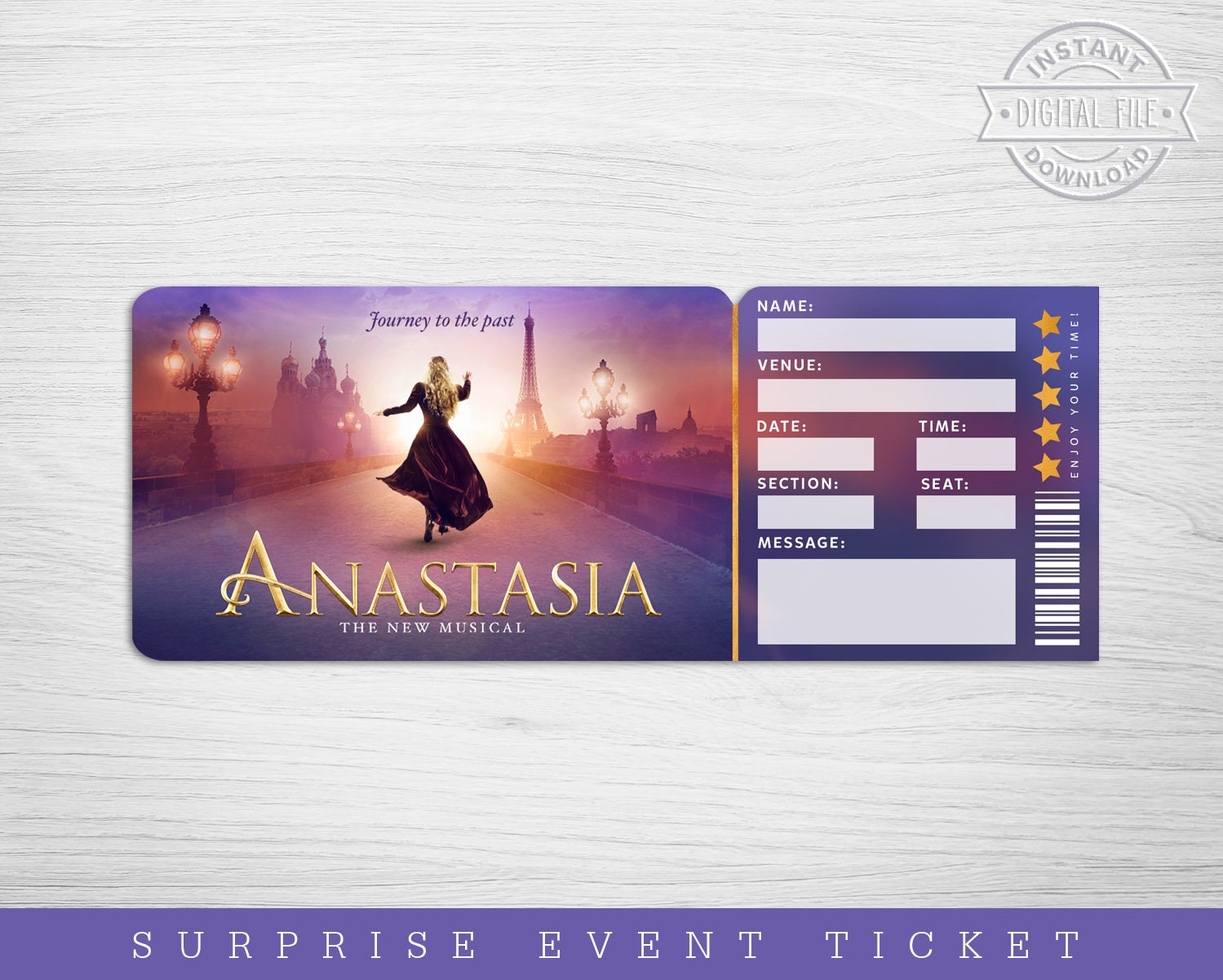 Printable Anastasia Broadway Surprise Ticket︱musical Theatre Ticket ...