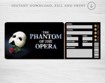 Printable Phantom of the Opera Broadway Ticket Surprise, Musical ...
