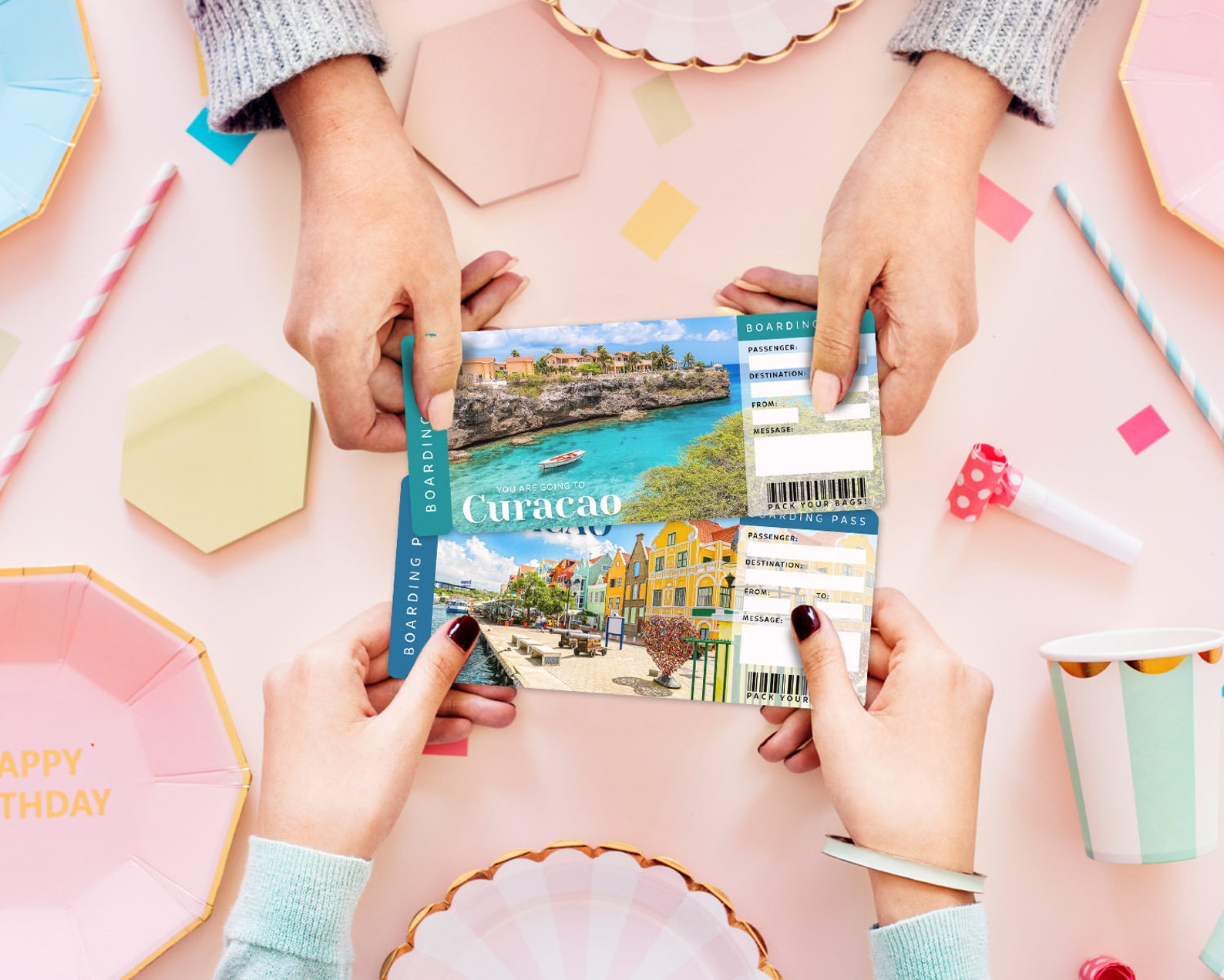 Digital CURACAO Trip Surprise Gift Ticket︱printable Curacao Boarding ...