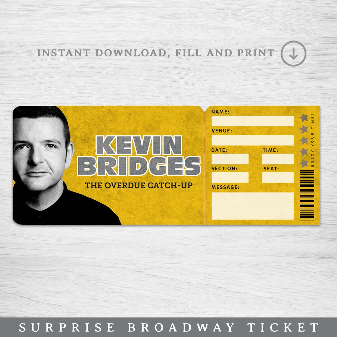 Printable Kevin Bridges Show Surprise Ticket, Stand up Comedy Ticket ...