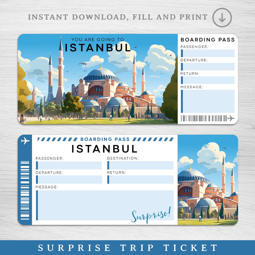 Digital ISTANBUL Surprise Trip Ticket, TURKEY Printable Boarding Pass ...
