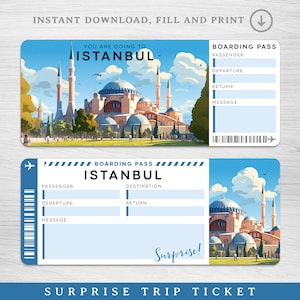Digital ISTANBUL Surprise Trip Ticket, TURKEY Printable Boarding Pass ...
