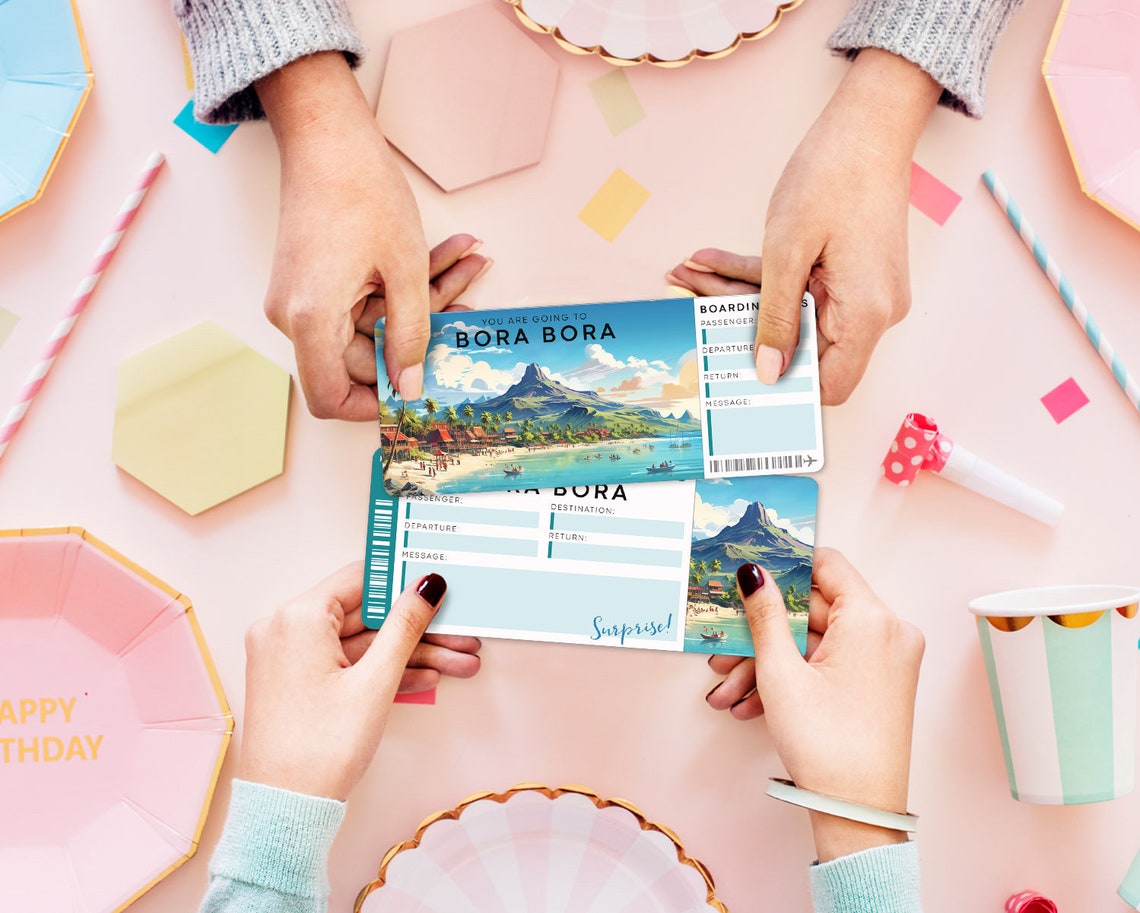 Digital BORA BORA Surprise Trip Gift Ticket, Vacation Printable ...